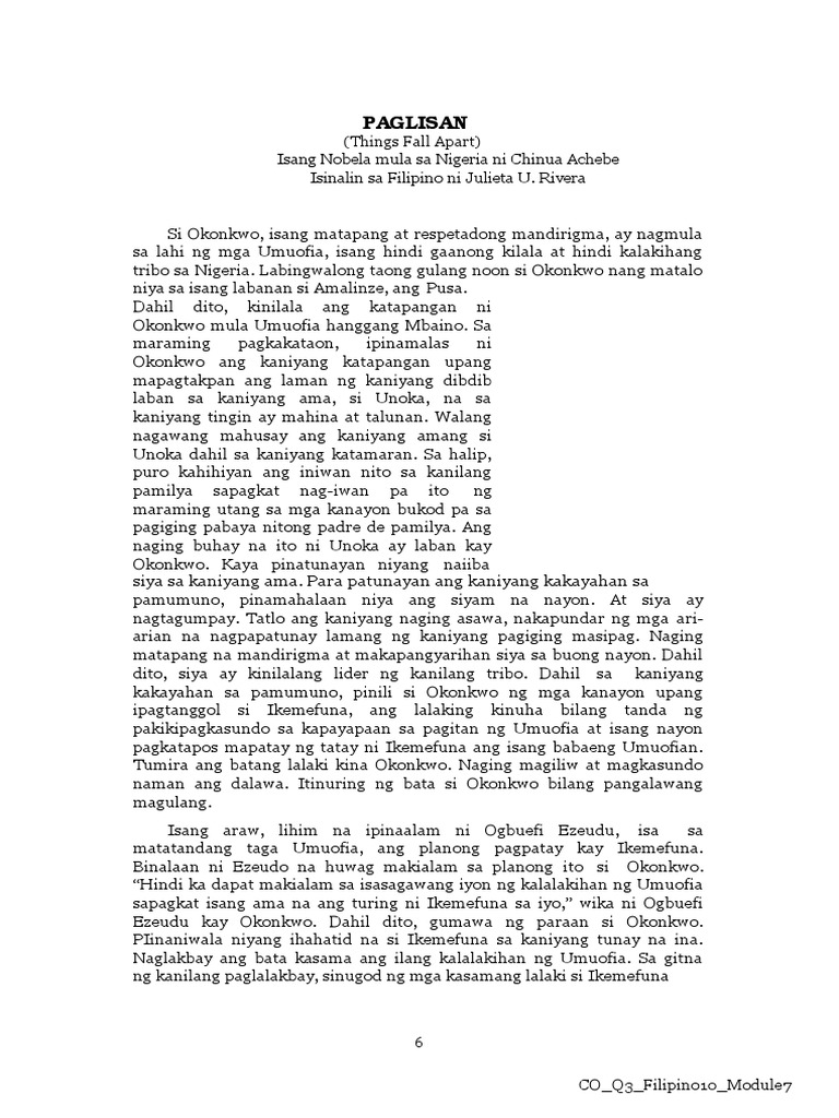 Pangkat 1 - Nobela Paglisan | PDF