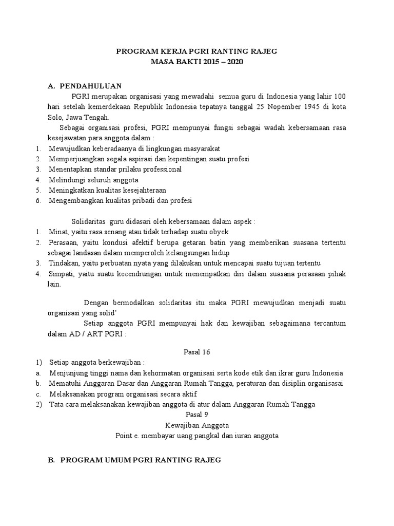 Program Kerja PGRI Ranting Rajeg | PDF | Karier & Perkembangan