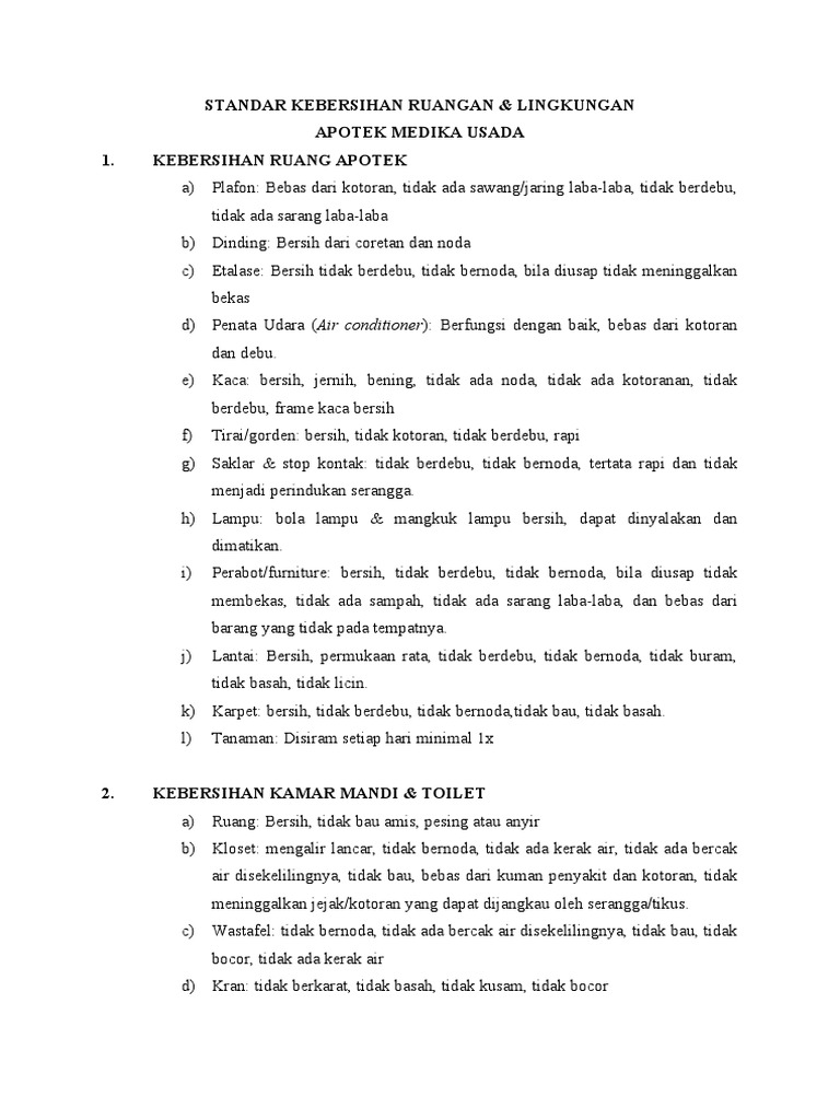 Standar Kebersihan Ruangan & Lingkungan Apotek Medika Usada 1 ...