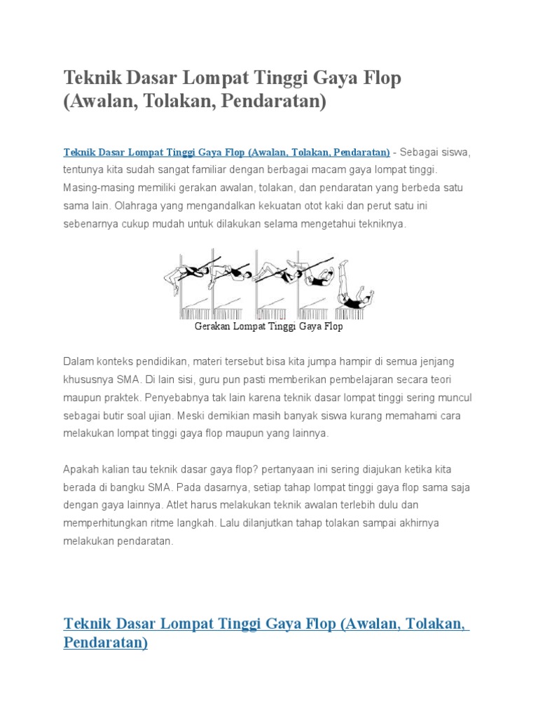 Teknik Dasar Lompat Tinggi Gaya Flop | PDF