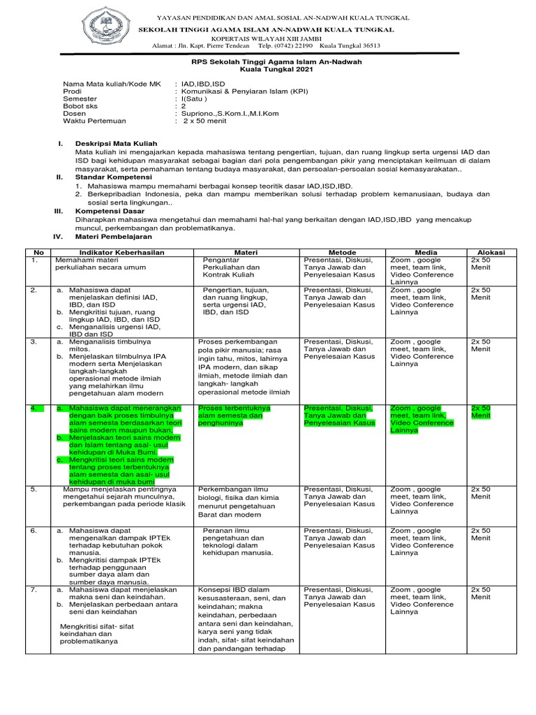 RPS IAD, IBD, ISD KPI Semester 1 | PDF | Karier & Perkembangan | Komputer
