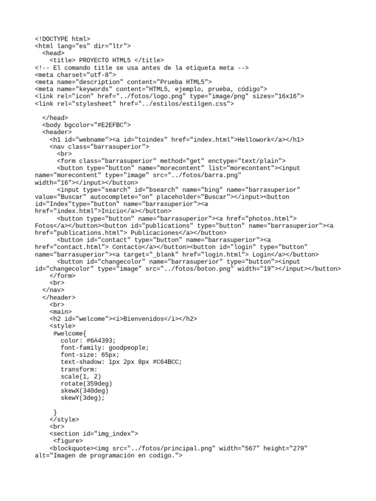 HTML5 Proyecto con ejemplos de código | PDF | Novelas