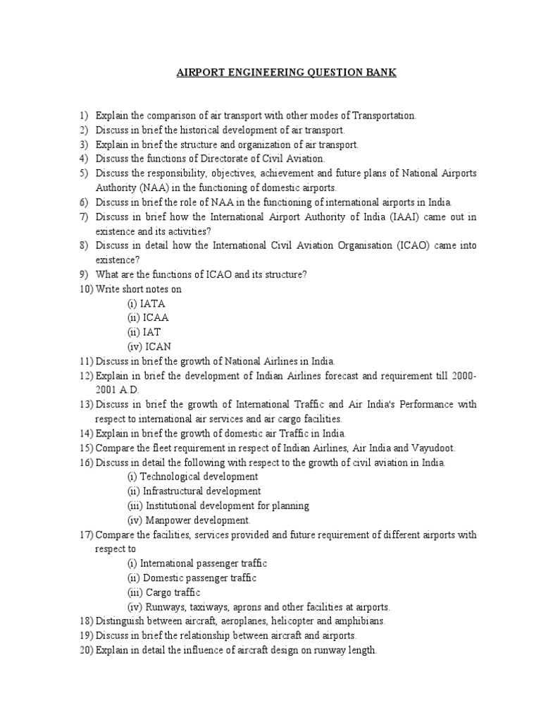 Airport Engineering Question Bank | PDF | Airport | Aircraft