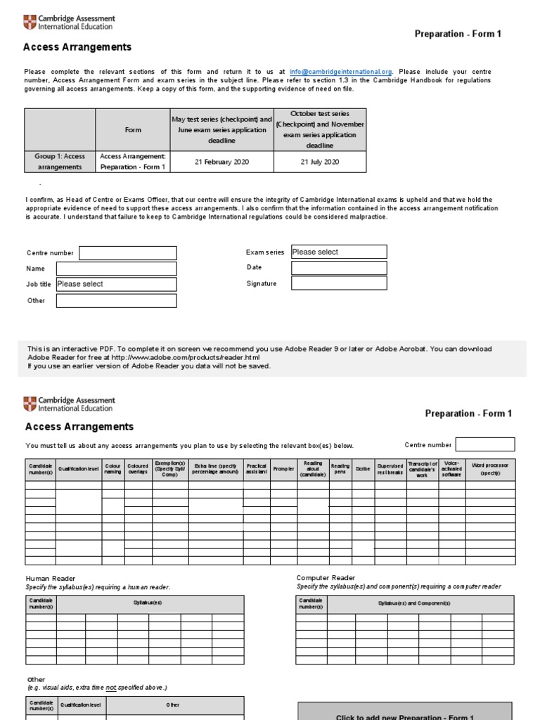 Access Arrangements: Preparation - Form 1 | PDF | Test (Assessment ...