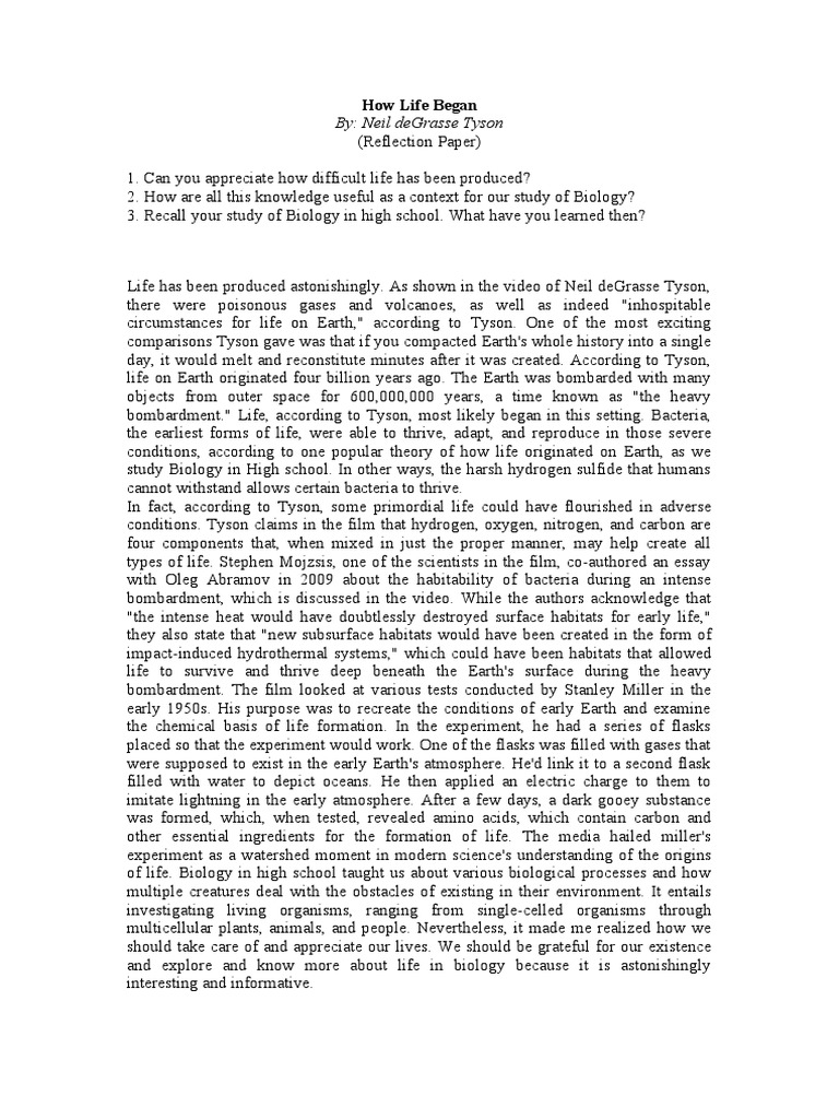 Reflection - Biology | PDF | Life | Biology