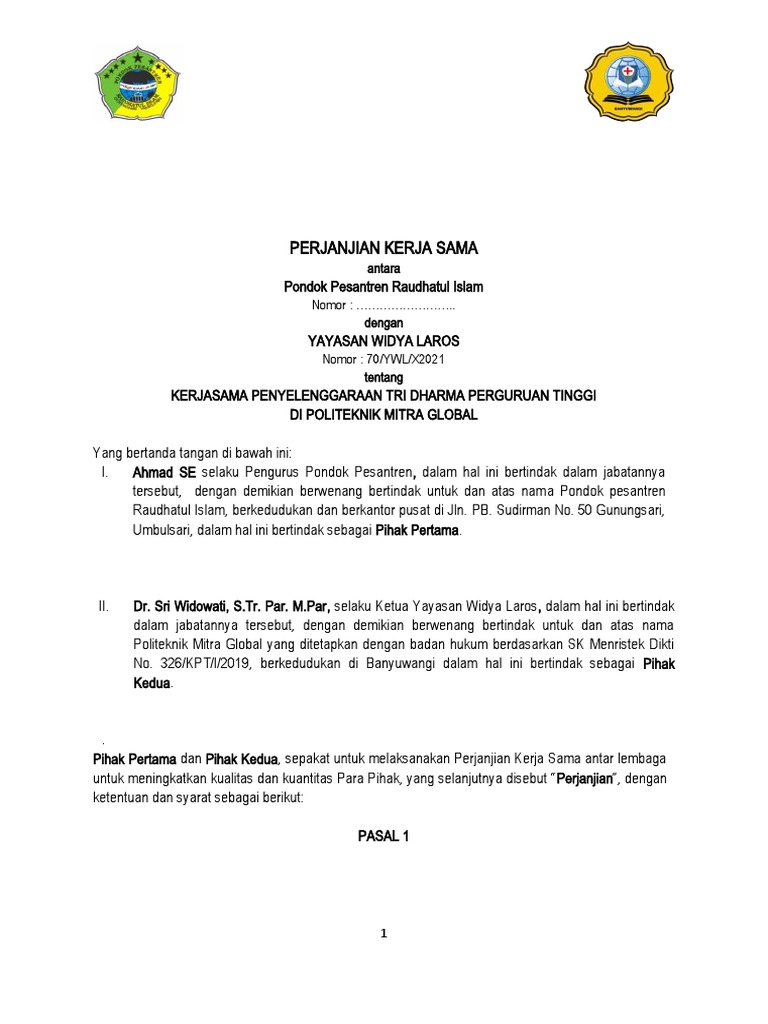 Mou PMG - Draft - Contoh | PDF