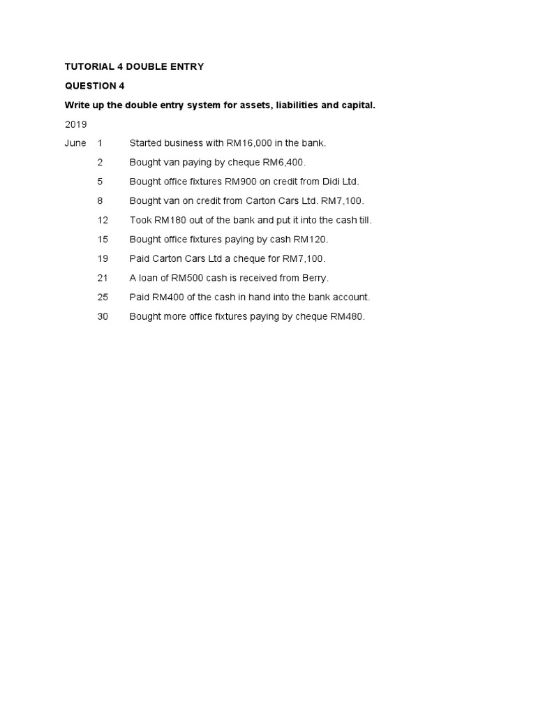 Tutorial 4 Double Entry | PDF