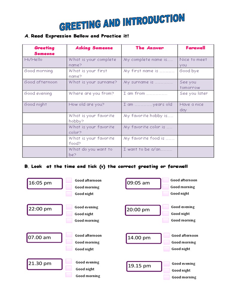 A. Read Expression Bellow and Practice It!: Greeting Someone Asking ...