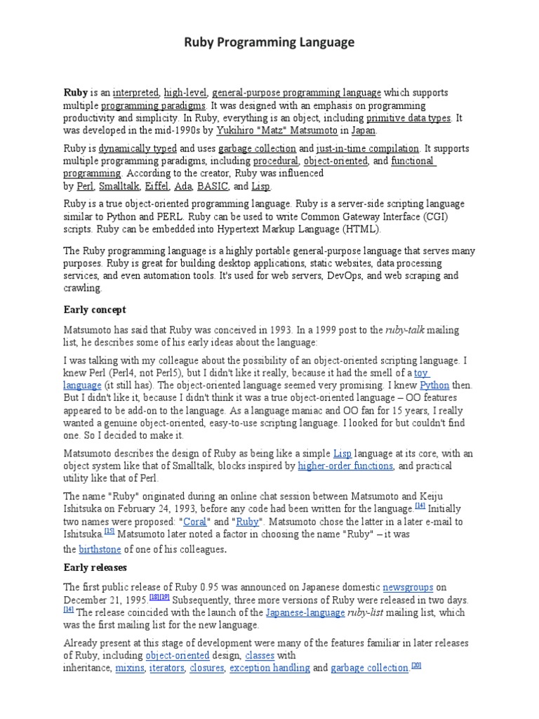 Ruby Programming Language | PDF | Ruby (Programming Language) | Programming Language