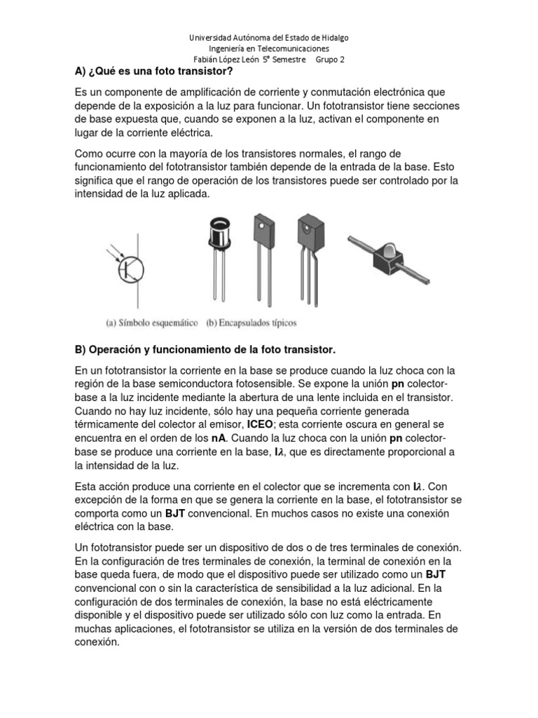 Fototransistores: Funcionamiento y Usos | PDF | Transistor | Transistor ...