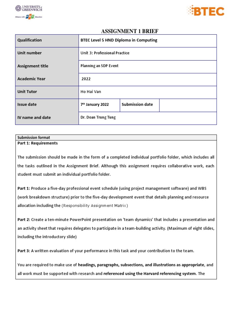 RQF-update Assignment 1 Brief-2022 - VanHH2 | PDF | Professional Skills | Time Management