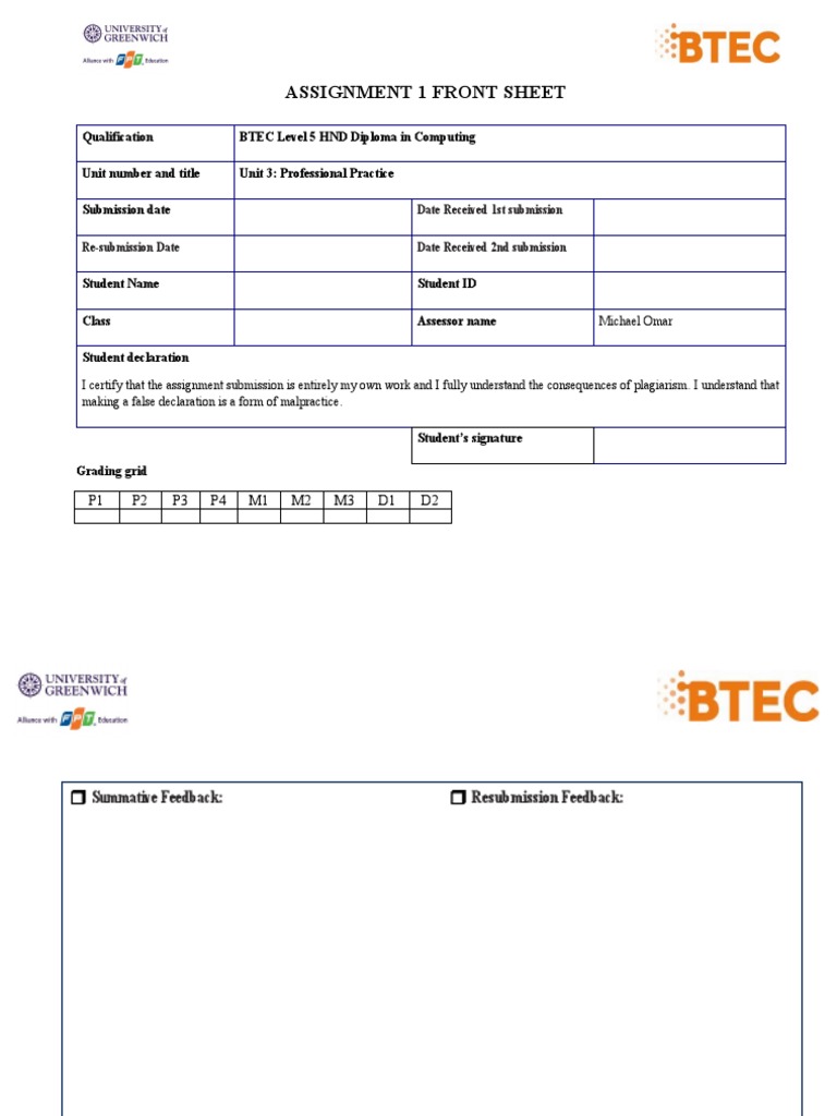 RQF-update Assignment FRONT SHEET - 2020 PP | PDF