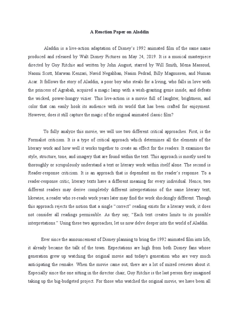 A Reaction Paper On Aladdin | PDF