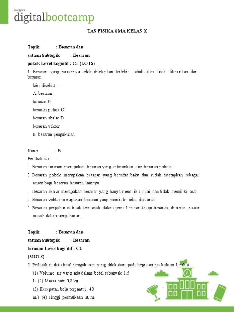 Kunci Fisika 10SMA Latihan UAS Ganjil | PDF | Sains & Matematika | Komputer