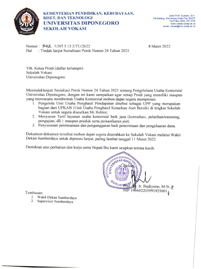 Und. Tindak Lanjut Sosialisasi Perek No. 24 TH 2021 | PDF