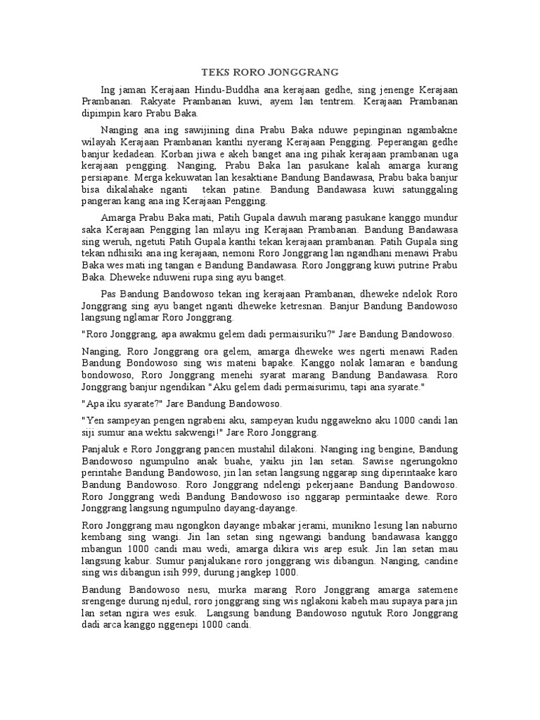 Teks Roro Jonggrang | PDF