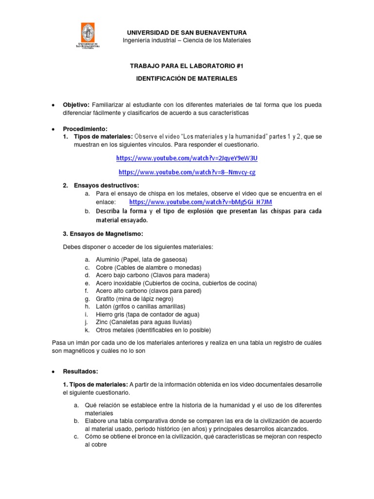 Lab 1. Identificación de Materiales | PDF | Acero | Rieles