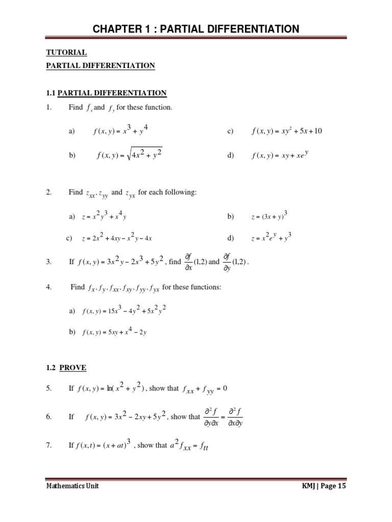 Chapter 1: Partial Differentiation: F For These Function | PDF | Maxima ...
