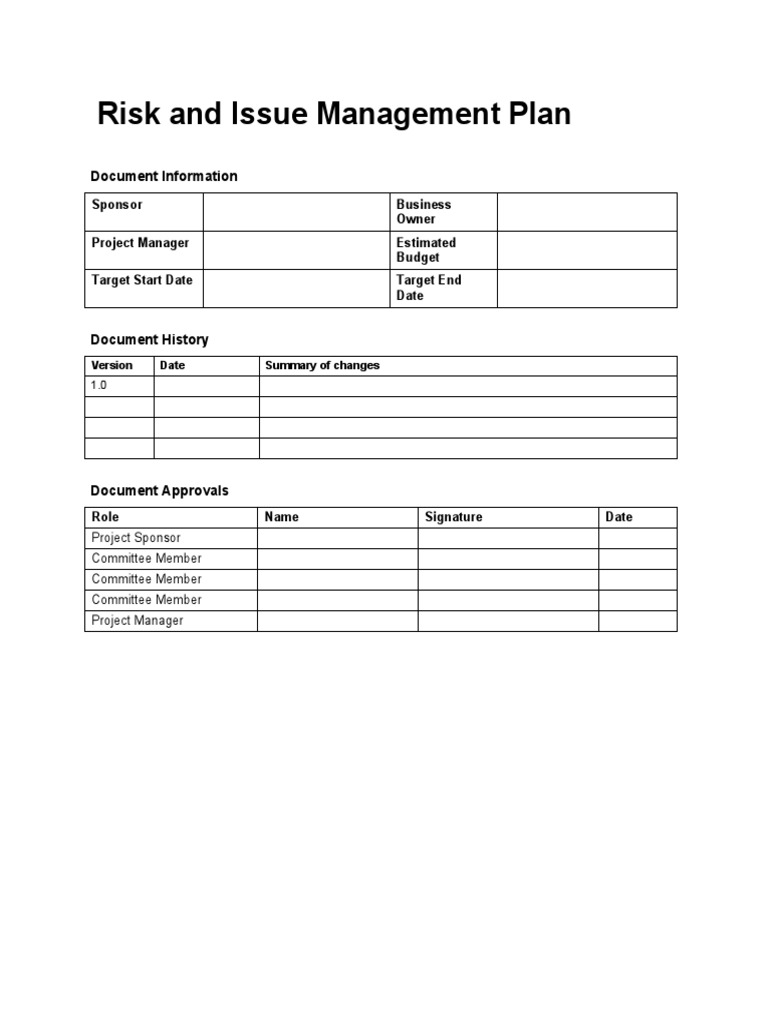 Risk and Issue Management Plan: Document Information | PDF | Risk
