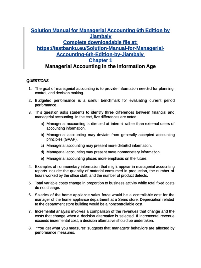 Solution Manual For Managerial Accounting-6th-Edition-By-Jiambalvo ...