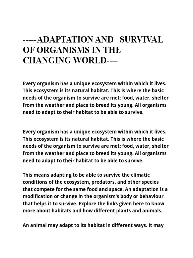 Adaptation and Survival: of Organisms in The Changing World | PDF ...