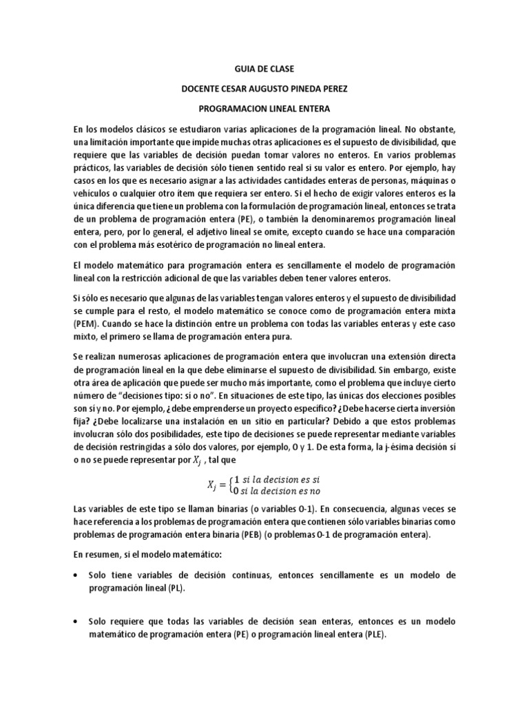 Programacion Lineal Entera | PDF | Programación lineal | Función ...