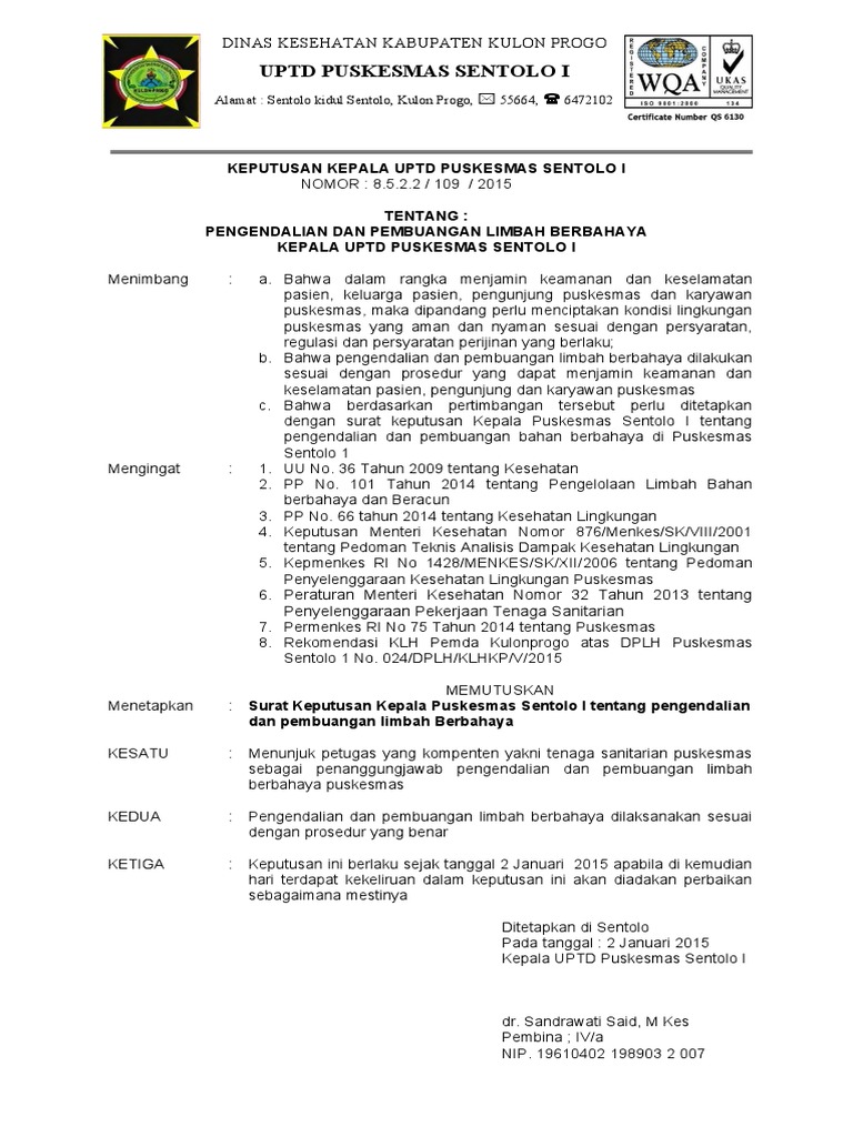 SK Pengendalian & Pembuangan B3 | PDF