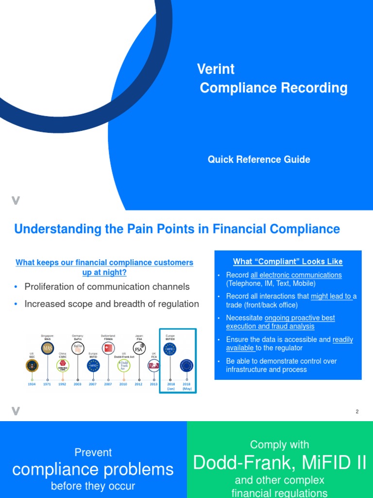 Verint Compliance Recording Quick Reference Guide | PDF | Regulatory ...