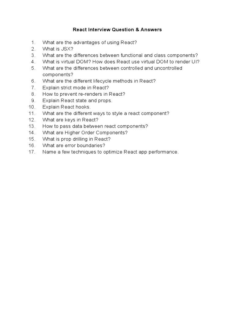 React Interview Questions - Answers | PDF