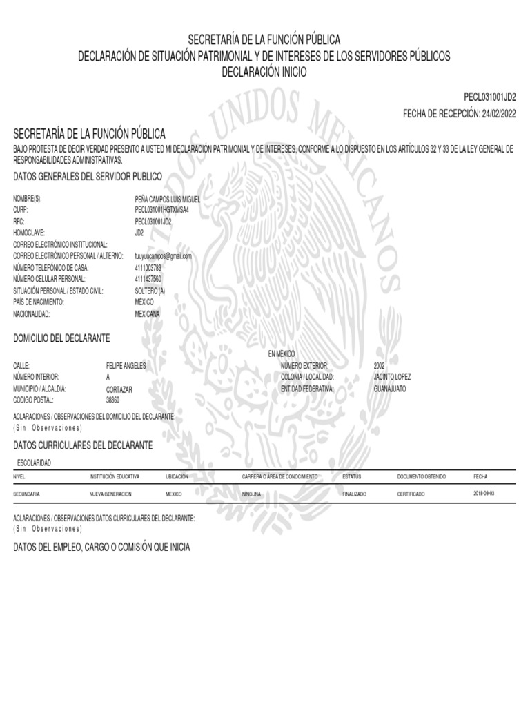 Declaración Patrimonial de Adrian Borbón | PDF | México | Salario