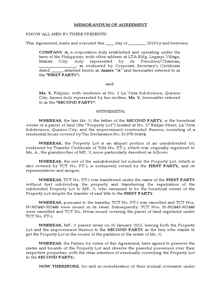 Sample MOA | PDF | Property | Justice