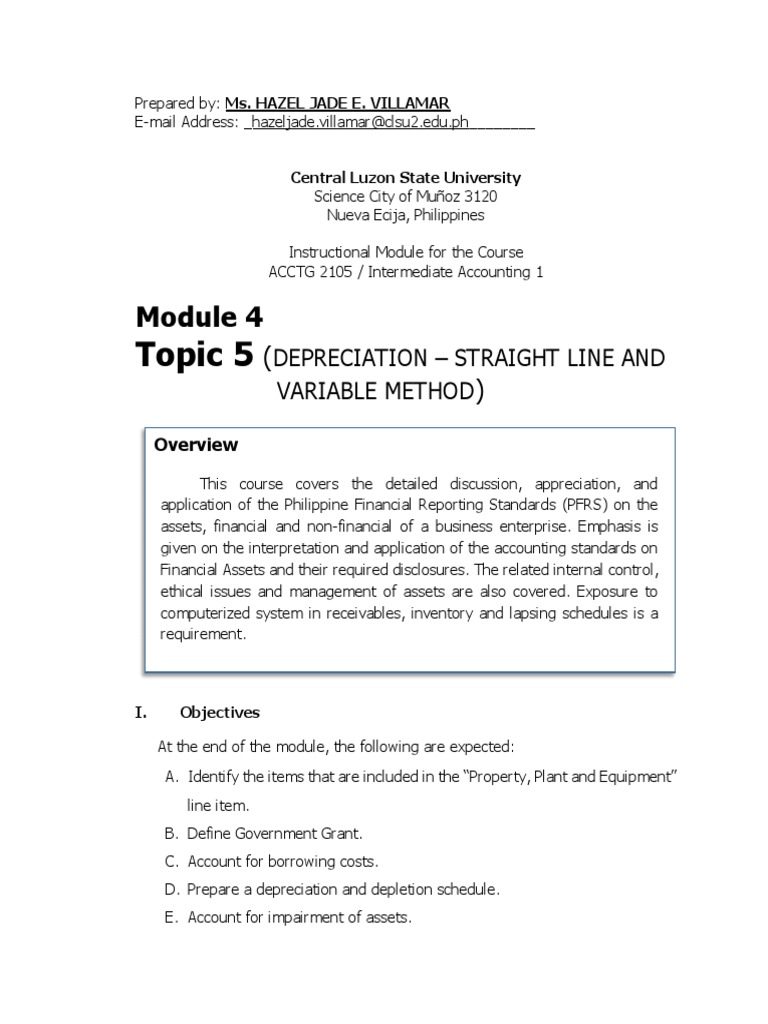 Module 4 (Topic 5) - Depreciation (Straight Line and Variable Method ...