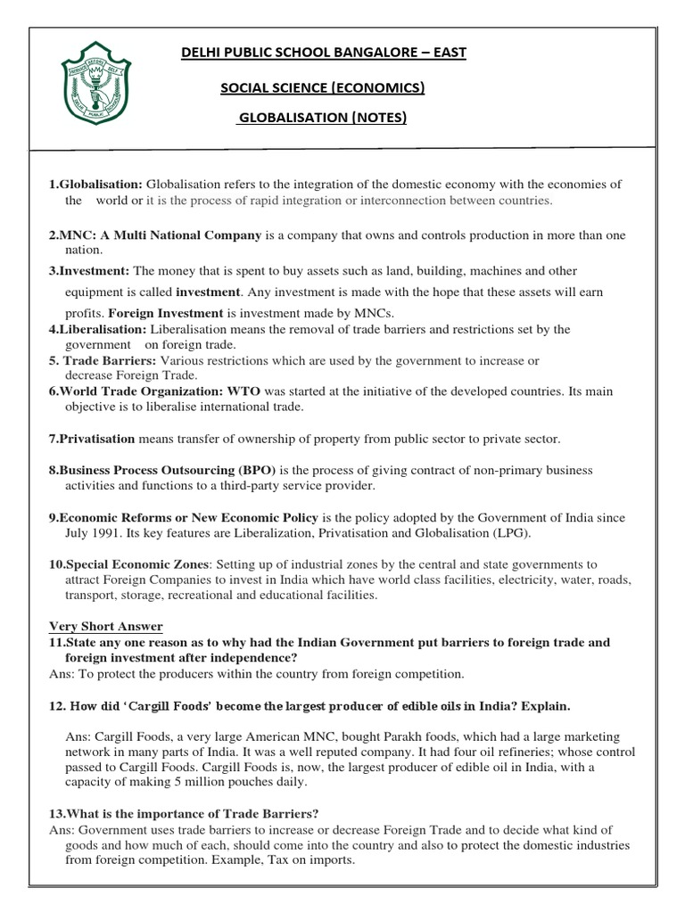 Globalisation Notes | PDF | Globalization | Multinational Corporation