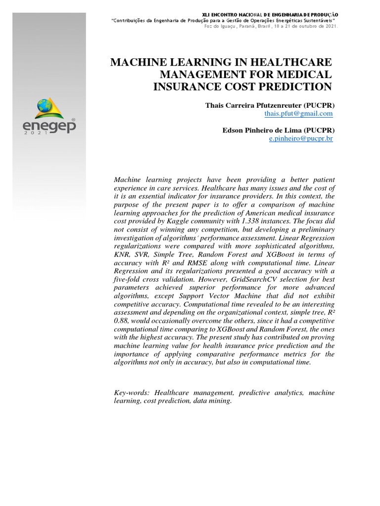 Machine Learning in Healthcare Management For Medical Insurance Cost ...