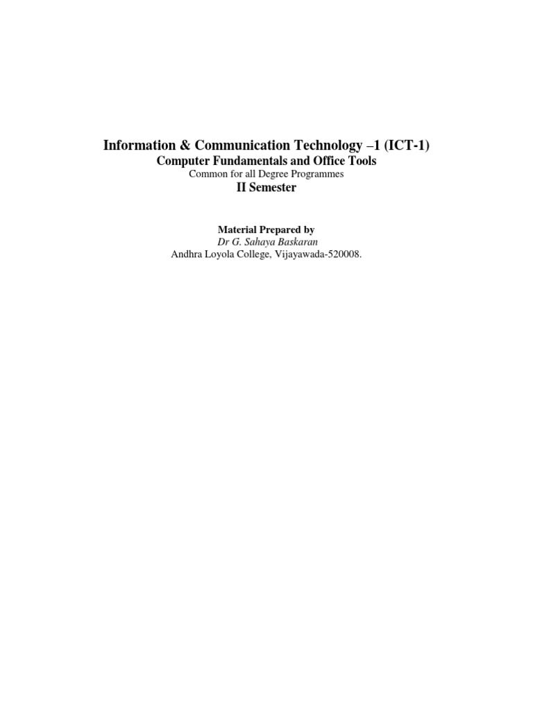 Information & Communication Technology - 1 (ICT-1) : Computer ...
