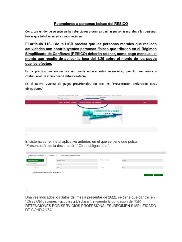 Retenciones A Personas Físicas Del RESICO | PDF