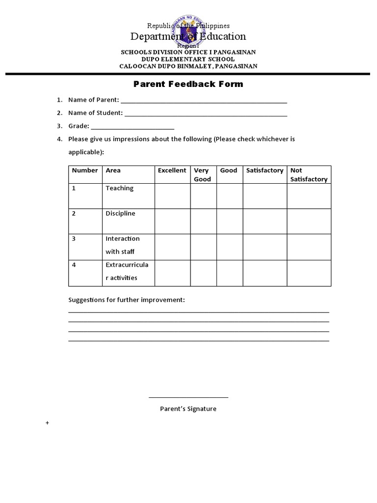 Department of Education: Parent Feedback Form | PDF