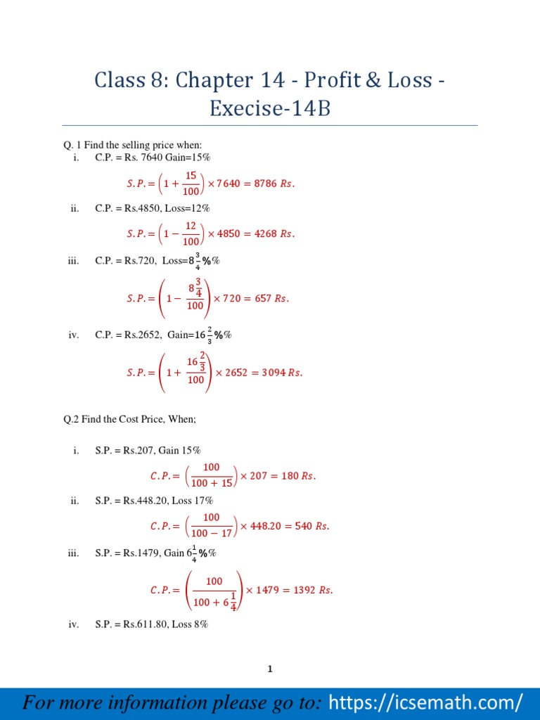 Chapter 14 Profit and Loss Exercise 14b Download | PDF | Financial ...