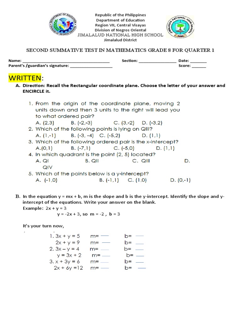 Grade 8 Mathematics Summative Test | PDF | Factorization | Area