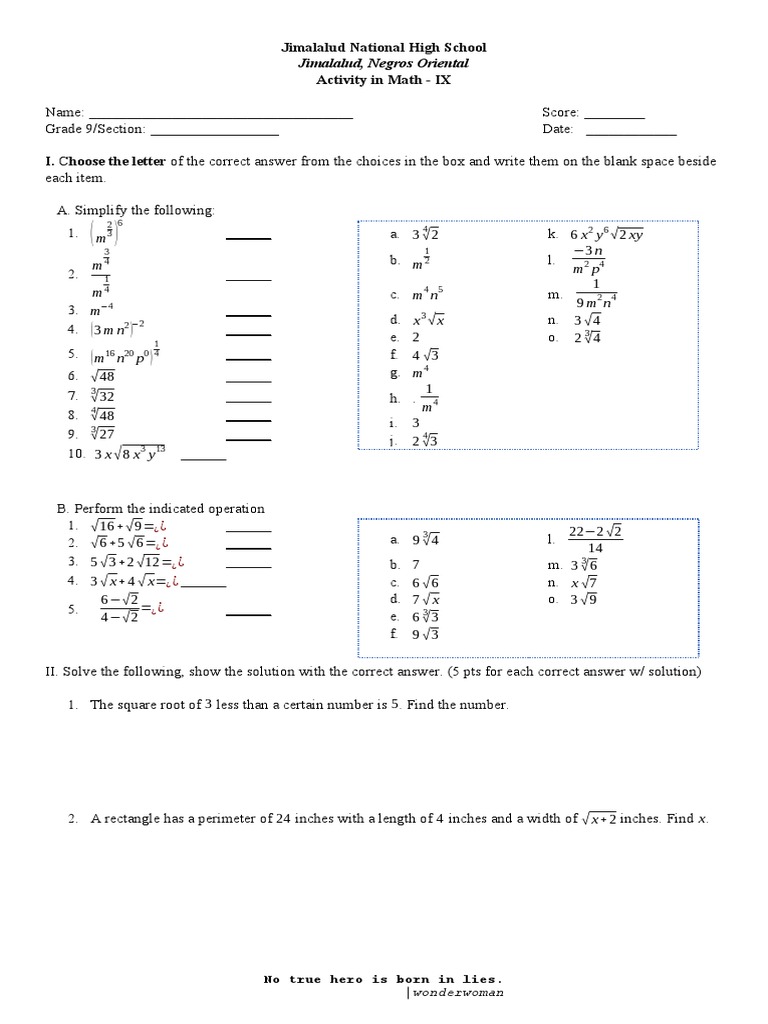 Bridging Activity 9 | PDF | Mathematics