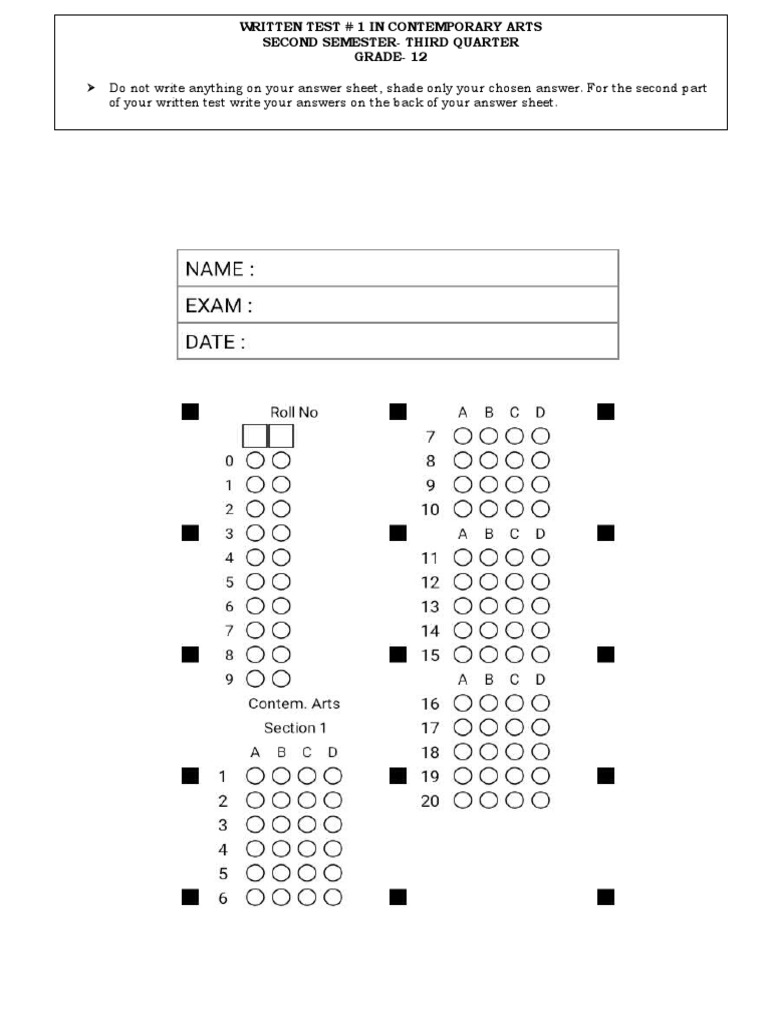 Contemporary Arts - Answer Sheets | PDF
