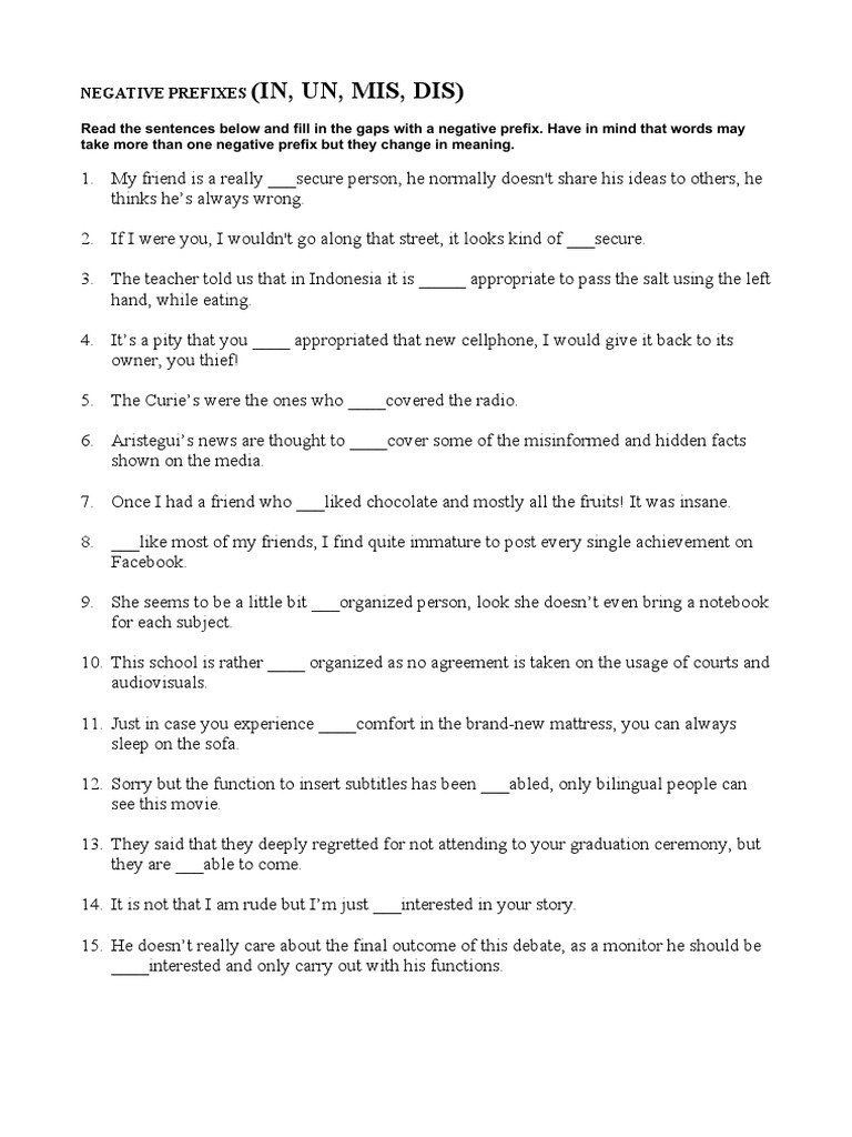 Negative Prefixes Change Meaning | PDF