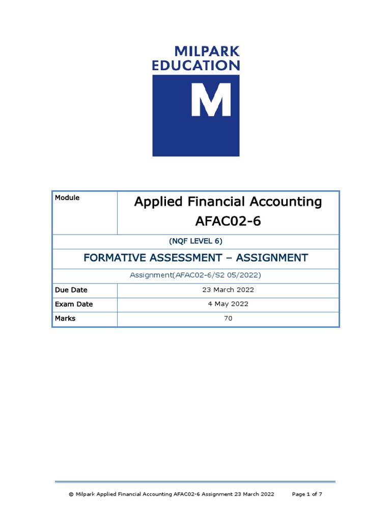 Applied Financial Accounting AFAC02-6: Formative Assessment ...