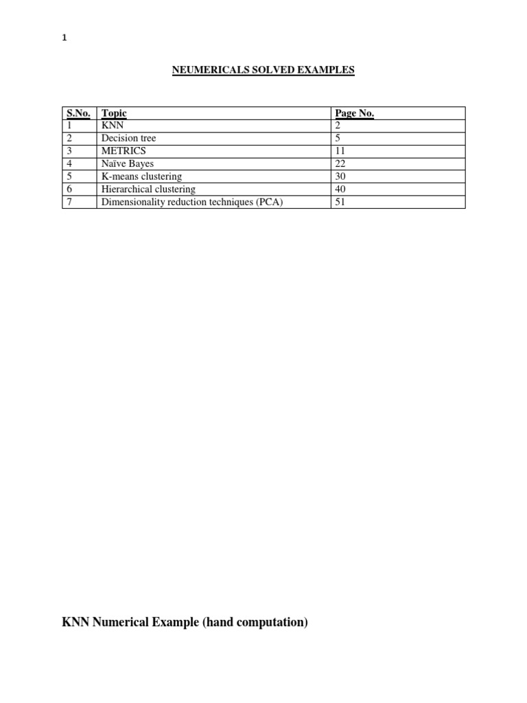 KNN and Decision Tree Numerical Examples | PDF | Cluster Analysis ...