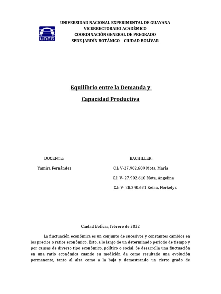 Equilibrio Entre La Demanda y Capacidad Productiva Ensayo | PDF ...
