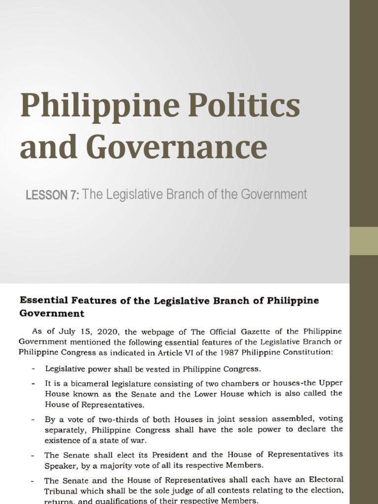 Philippine Politics and Governance: The Legislative Branch of The ...