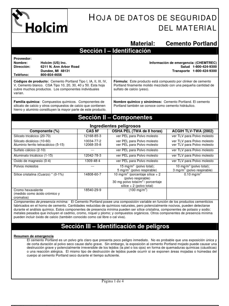 MSDS CEMENTO HOLCIM