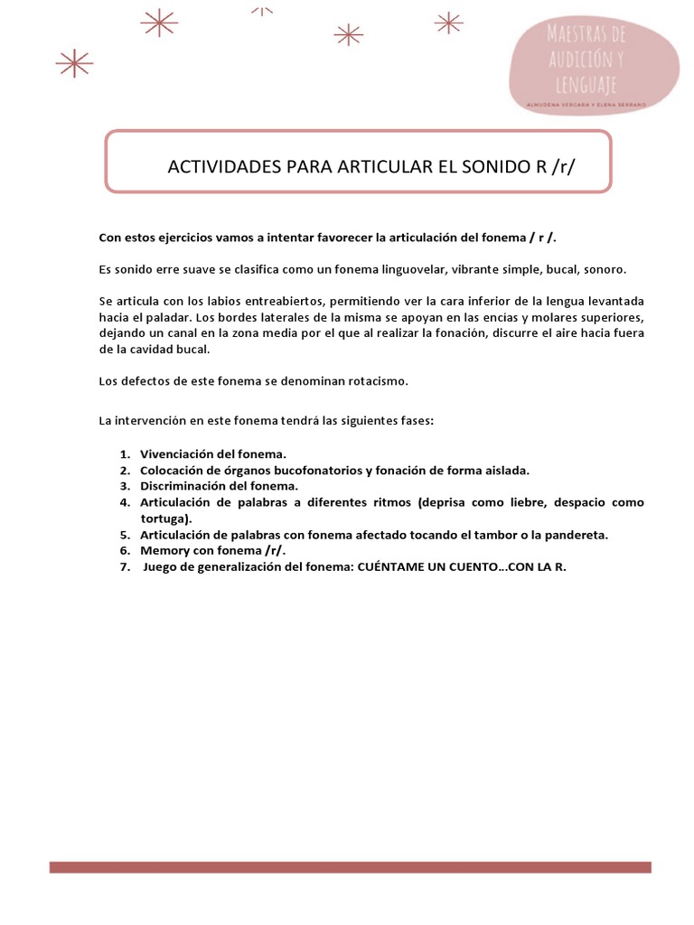 Fonema R Actividades para Articulacion | PDF | Voz humana