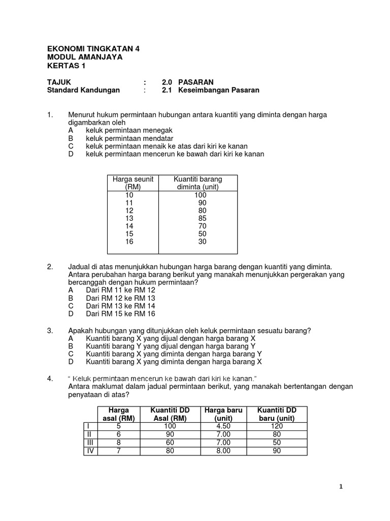 K1 - 2.1 Keseimbangan Pasaran | PDF