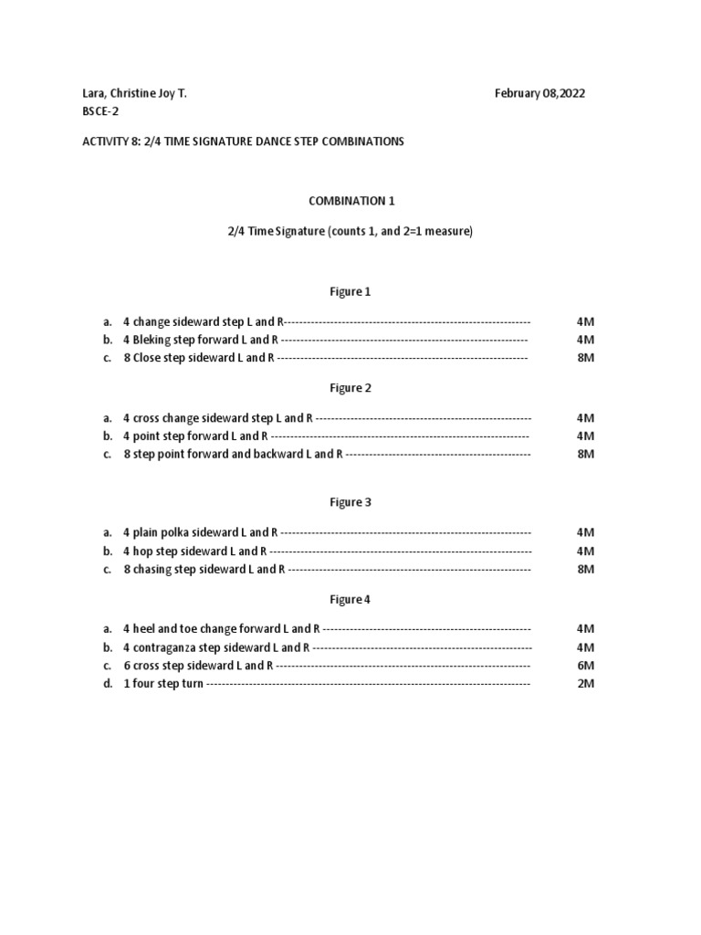 Activity 8. 2 - 4 Time Signature Dance Step Combinations - Lara | PDF ...